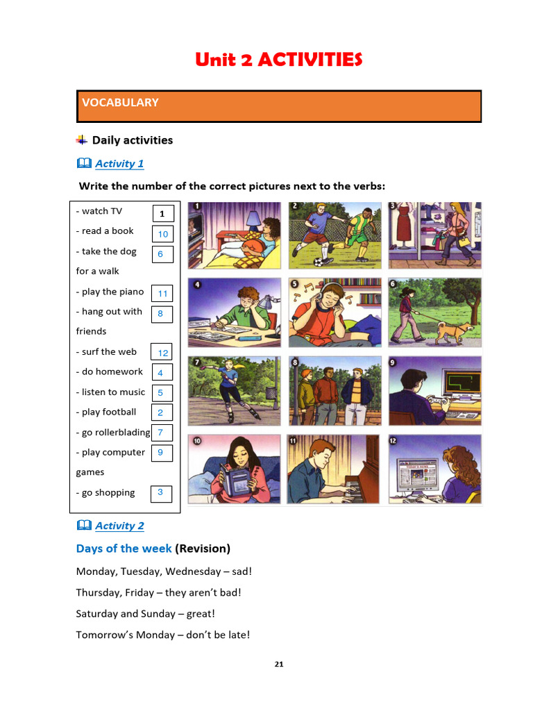 English2 - Unit 2 Activities | PDF | Verb | Grammatical Tense