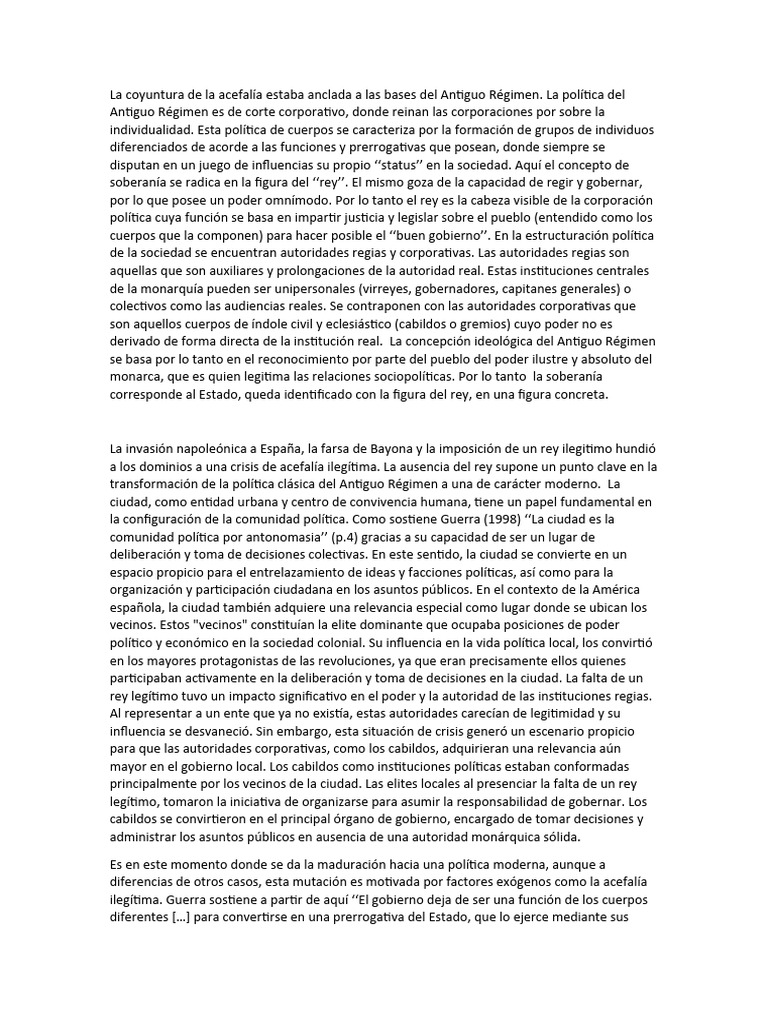La Coyuntura de La Acefalía Estaba Anclada A Las Bases Del Antiguo Régimen | PDF | Estado (política)