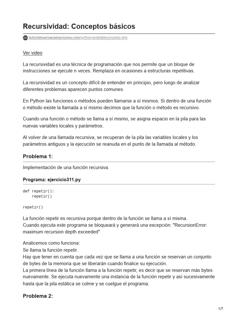 Recursividad en Python: Ejemplos Básicos | PDF | Recursividad | Programación