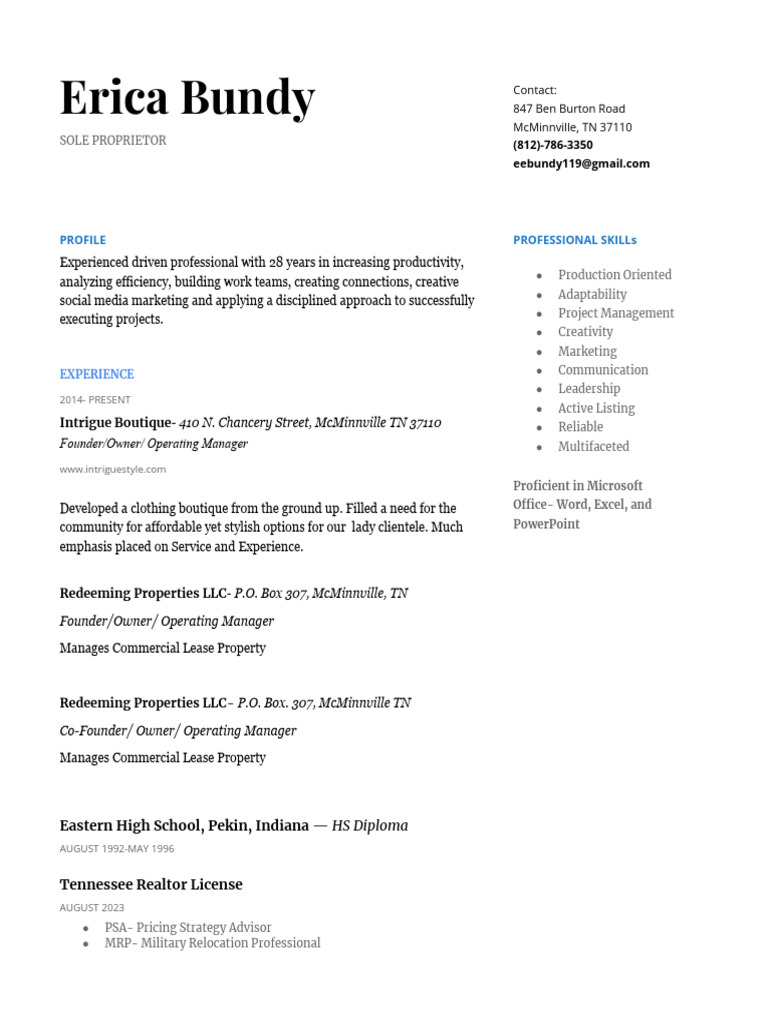 Erica Bundy: Sole Proprietor | PDF | Business Process | Financial Markets