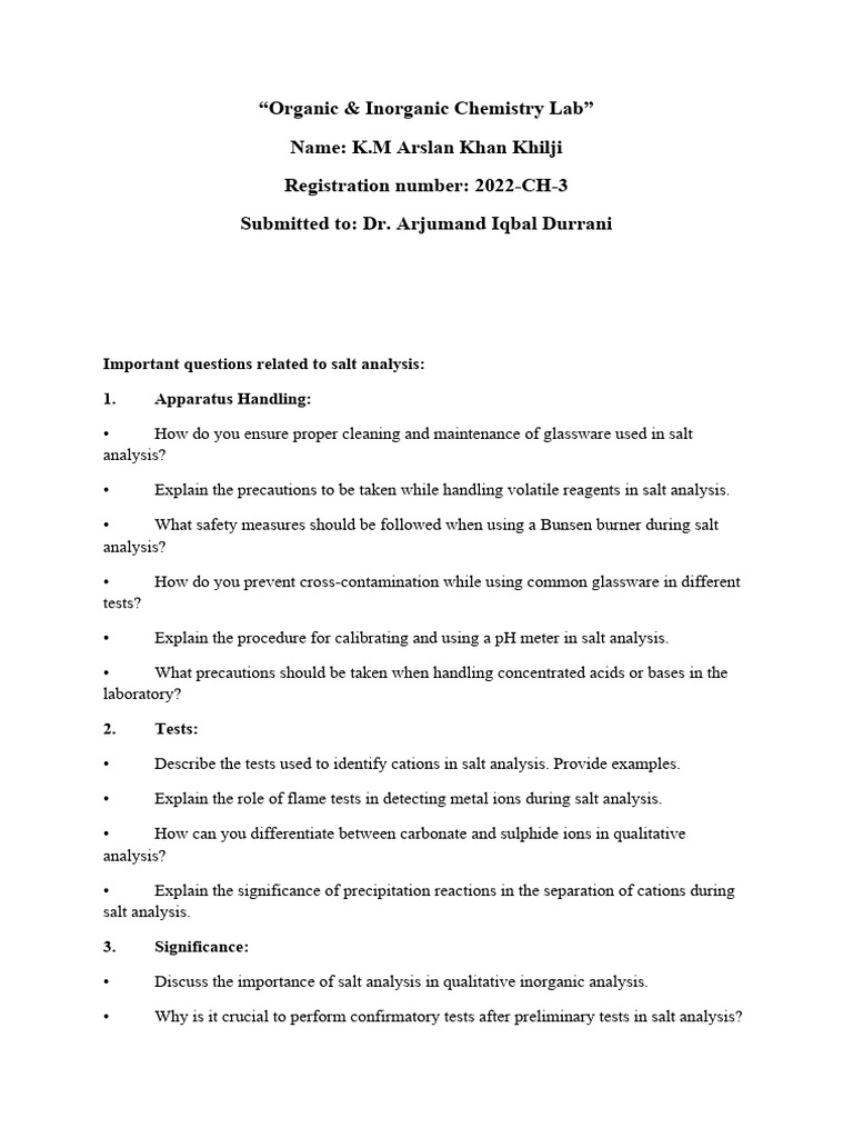 Assignment | PDF | Salt (Chemistry) | Ion