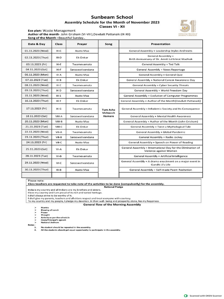 Assembly Schedule Nov-23 | PDF