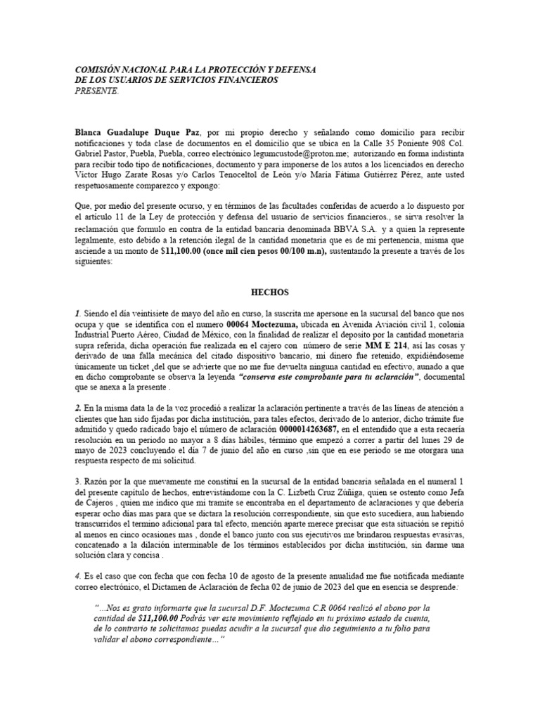 Reclamacion CONDUCEF | PDF | Bancos | Bancario