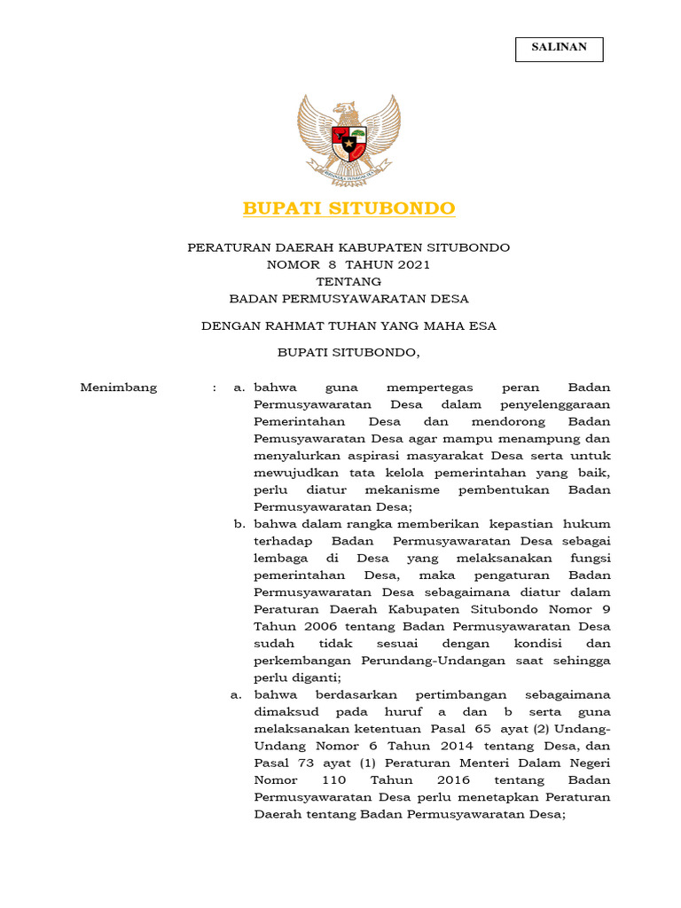 Perda 8 BPD Edit STLH Fasilitasi PDF | PDF