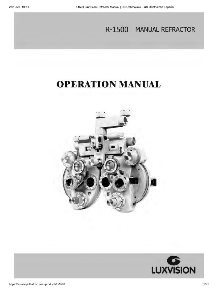 R-1500 Luxvision Refractor Manual - US Ophthalmic - US Ophthalmic Español | PDF | Science ...