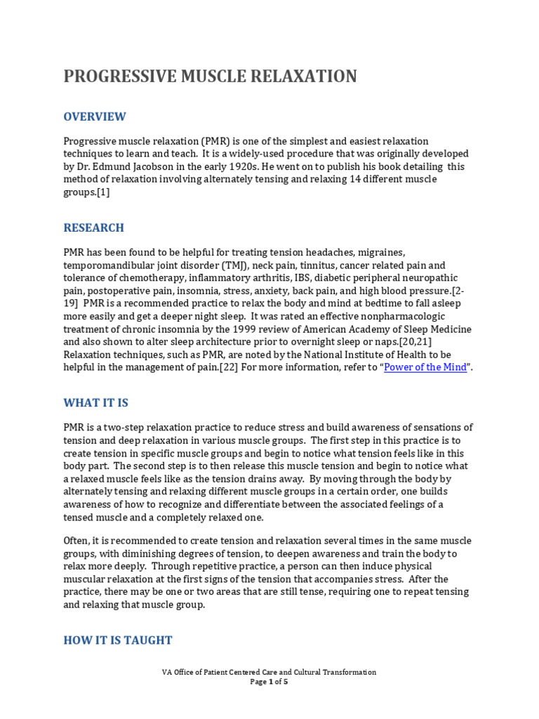 Progressive Muscle Relaxation | PDF | Relaxation (Psychology) | Diseases And Disorders