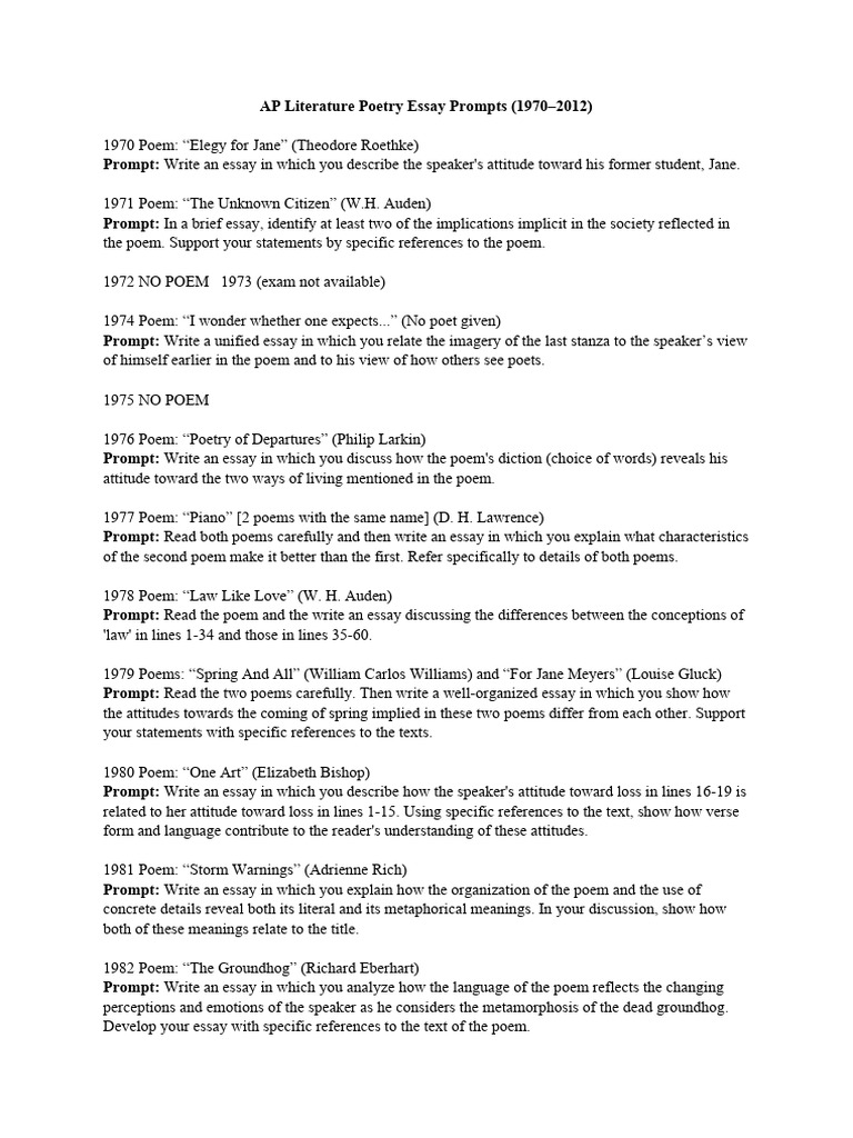 AP Lit Poetry Essay Prompts | PDF | Poetry | Helen Of Troy
