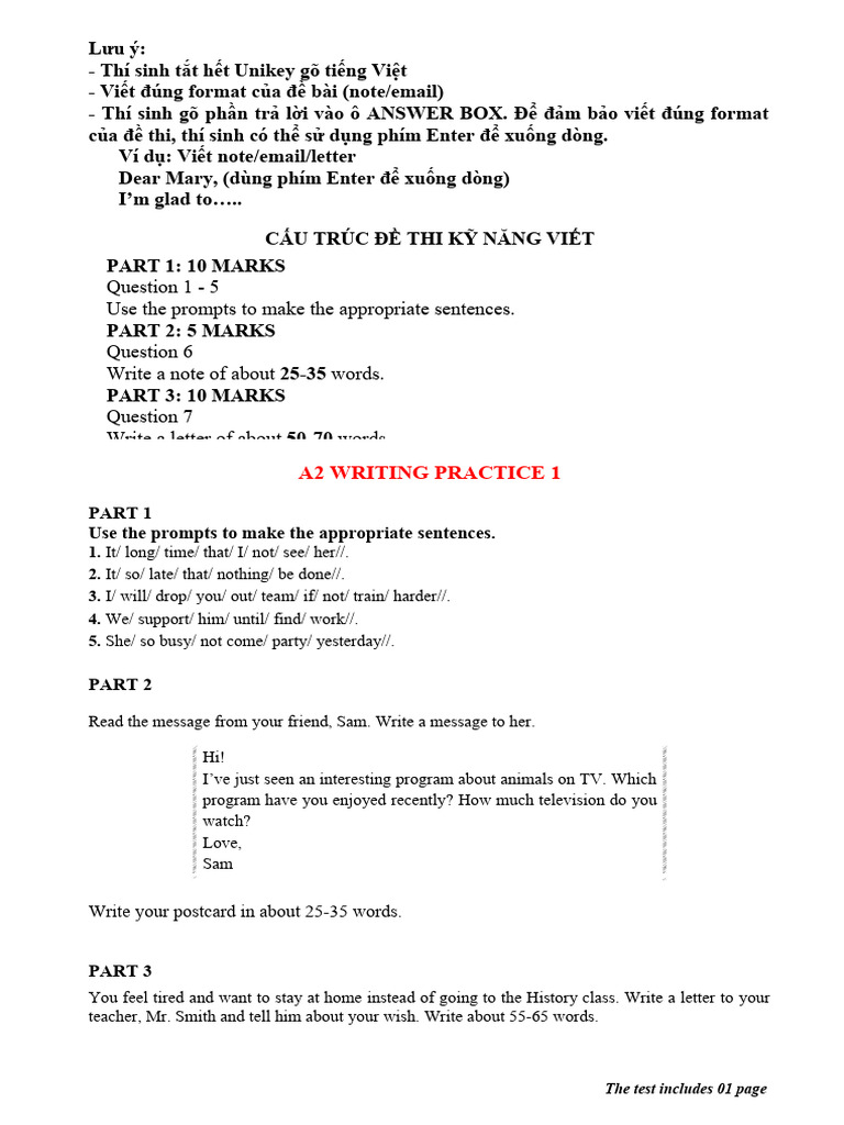 A2 Writing Practice | PDF | Vietnam