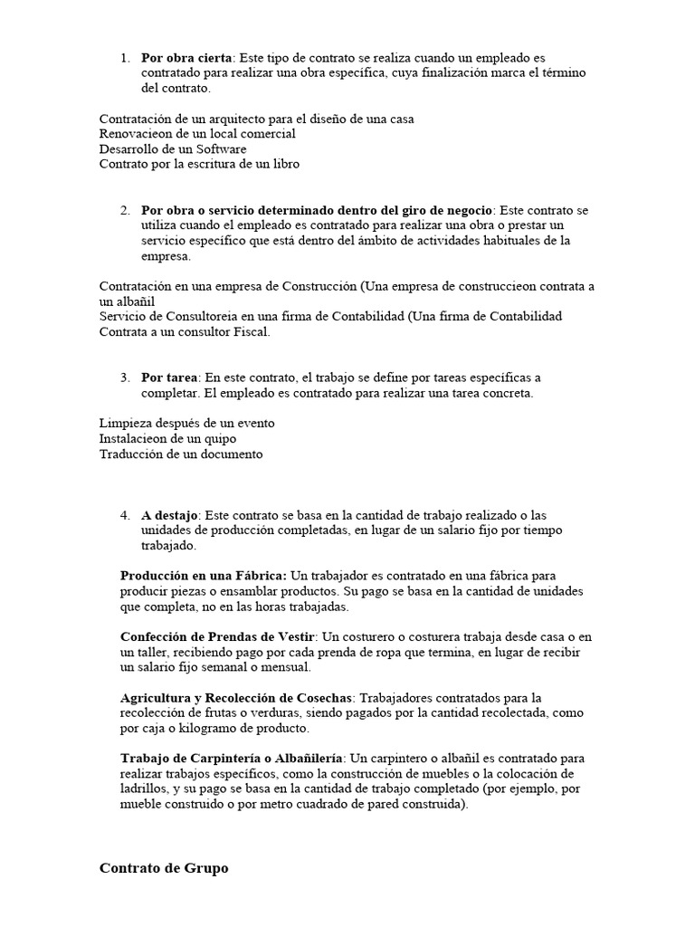 Resumen Tipos de Contratos | PDF