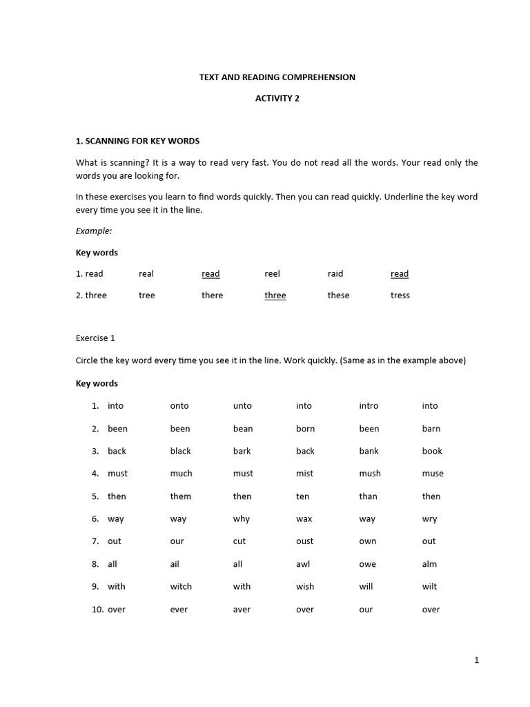 Comprehension Skill - Scanning For Words and Information | PDF