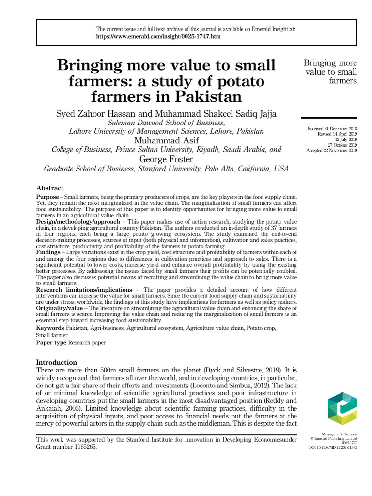 Potato Value Chain | PDF | Agriculture | Fertilizer