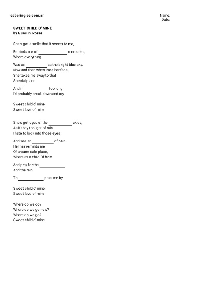 English & Songs - Ejercicios de Inglés Con Letras de Canciones en ...