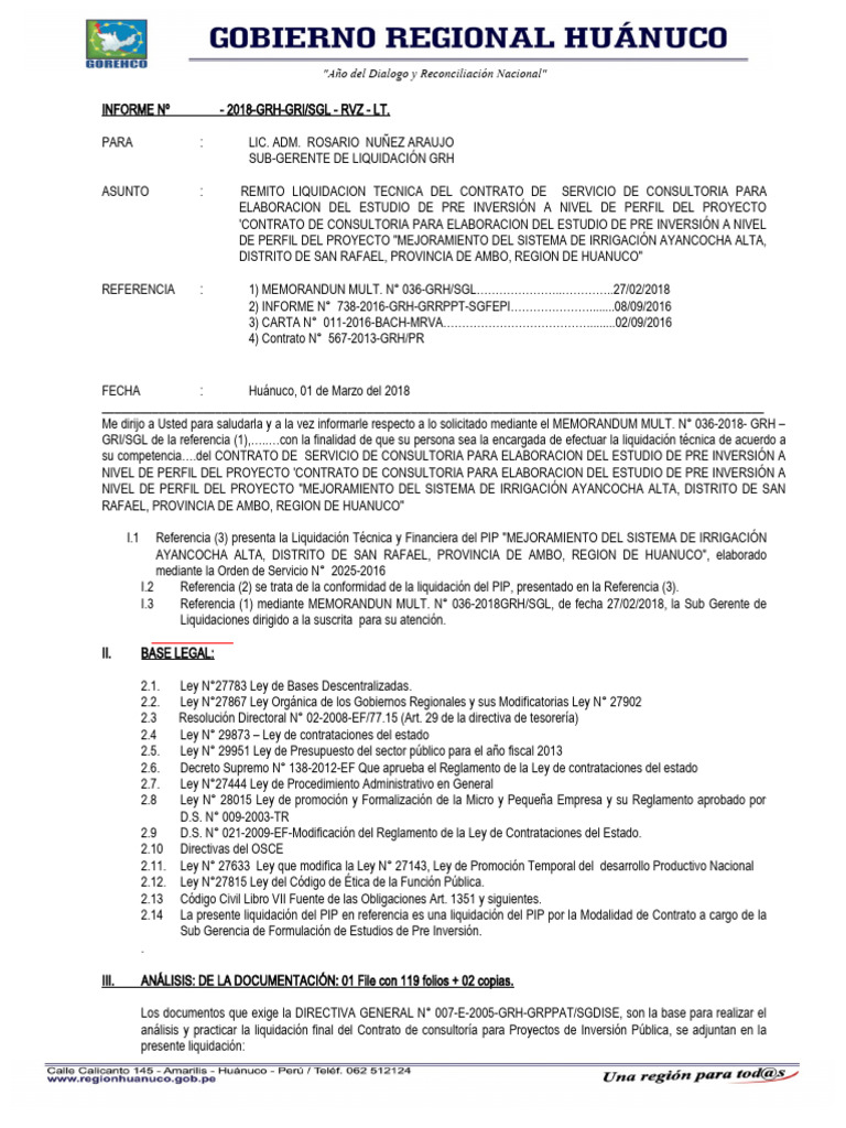 Inf. Liq. Pip. S.R. Ayancocha | PDF | Ciencias Políticas | Economias