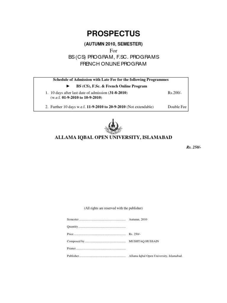 Gradute Prospectus of AIOU | PDF | University And College Admission ...