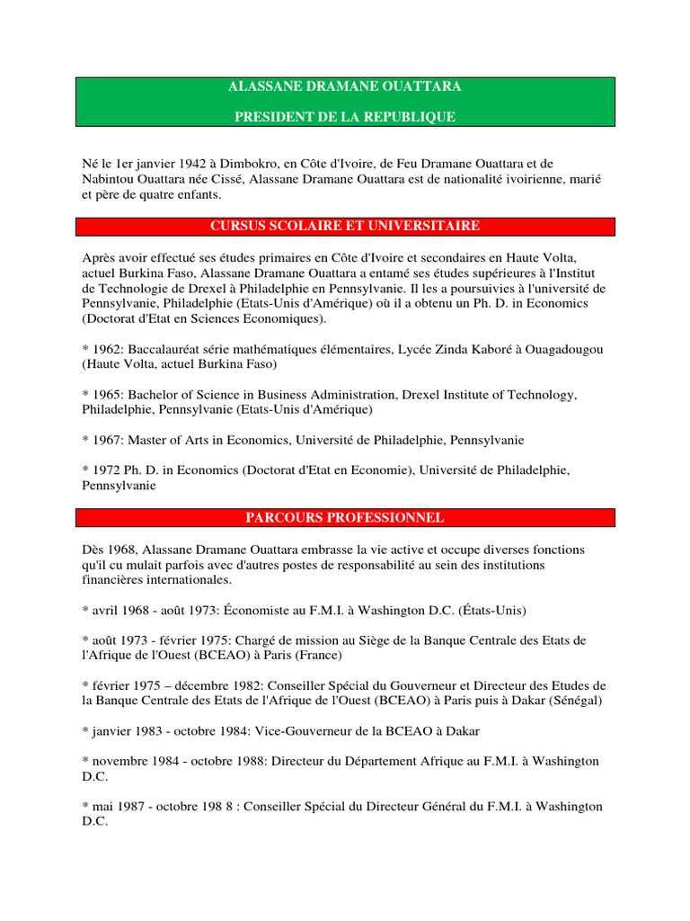 CV Du President Alassane Ouattara | PDF