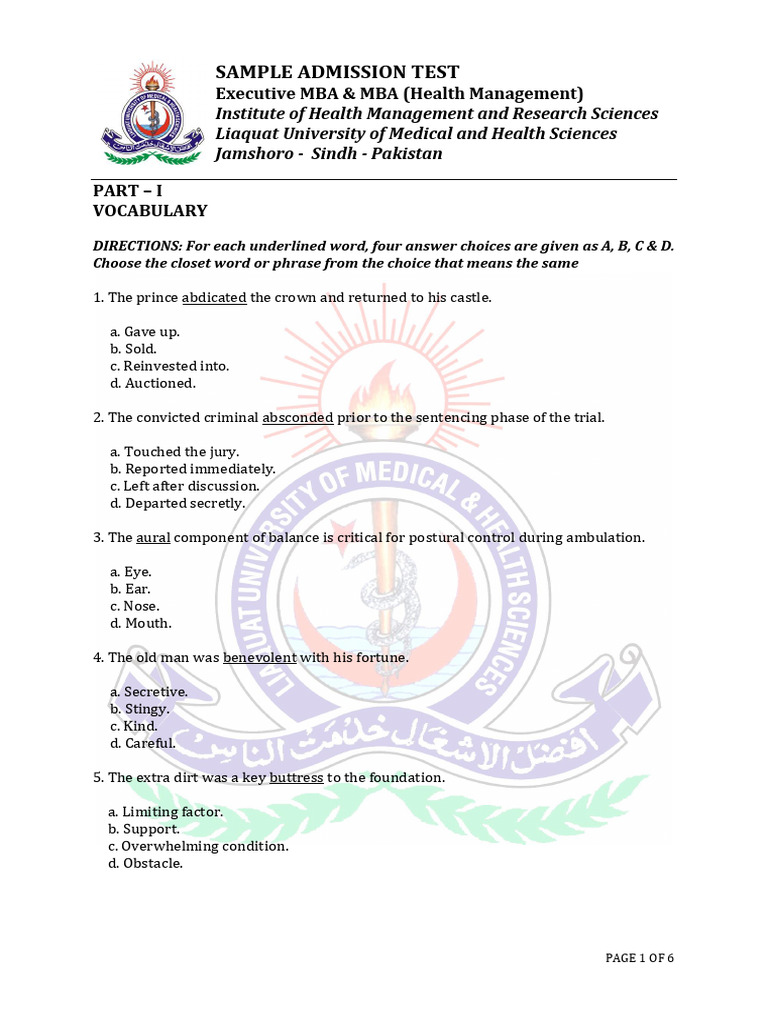 Mba Test Sample | PDF | Career & Growth