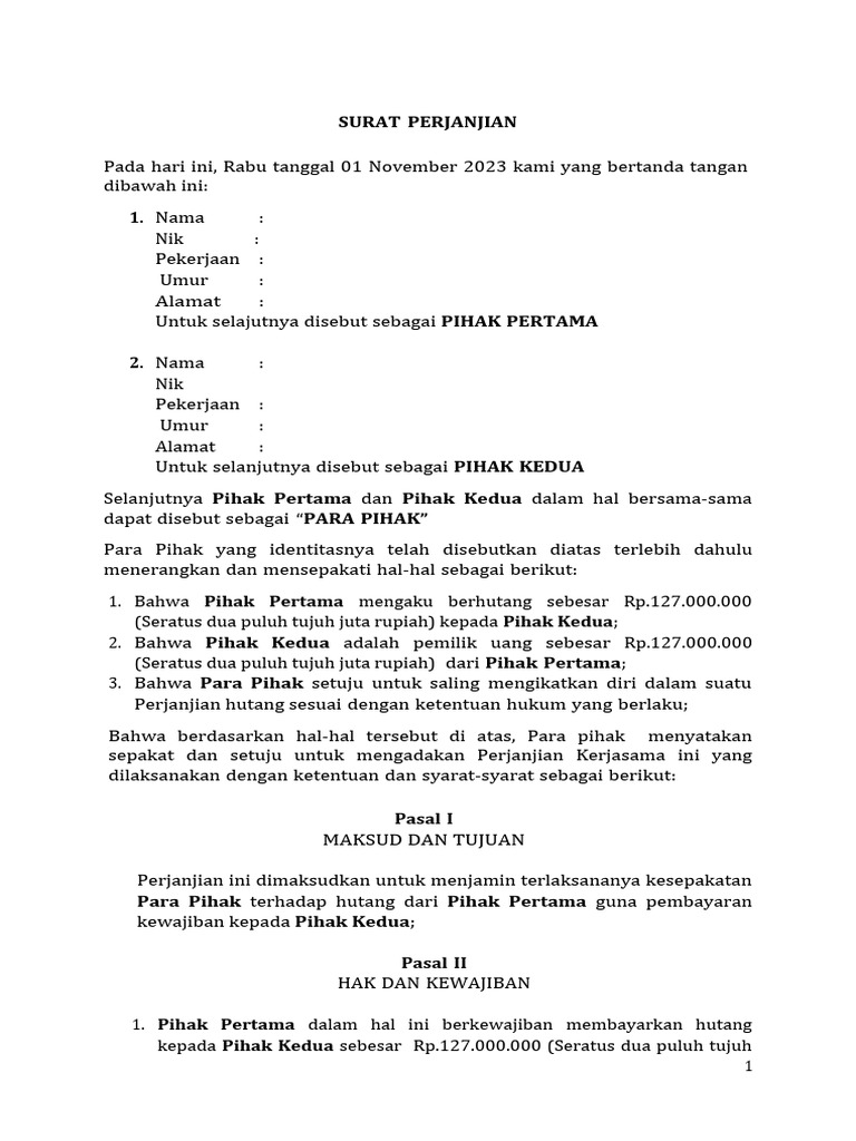 Surat Perjanjian Utang | PDF