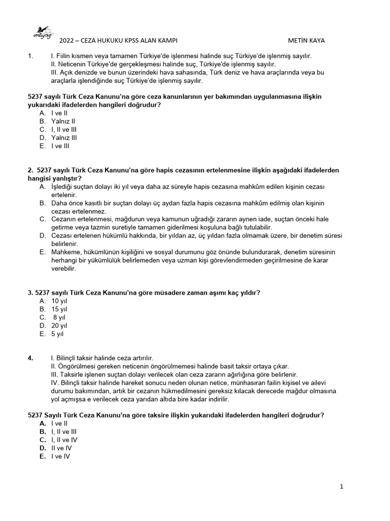 Ceza Hukuku Kamp Sorulari | PDF