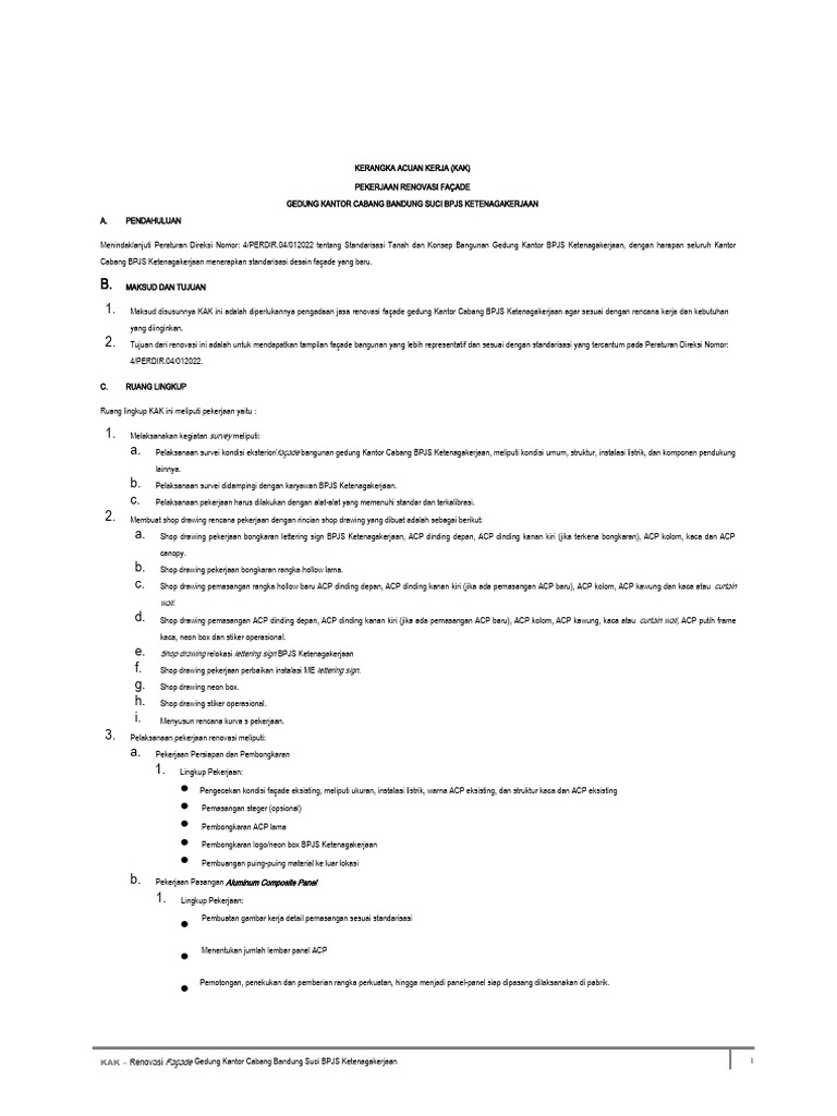 KAK Kontraktor Pelaksana Renovasi Facade Gedung Kantor | PDF | Teknologi & Rekayasa