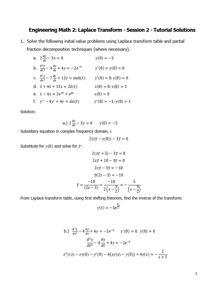 Laplace Transform Tutorial Solutions | PDF | Laplace Transform | Mathematical Objects