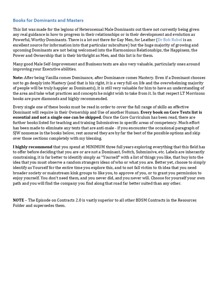 BOOKLIST - Books For Dominants and Masters | PDF | Dominance And ...