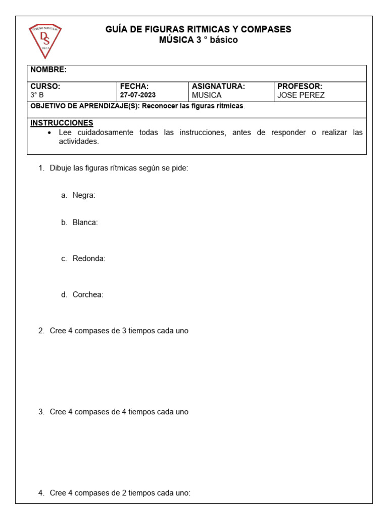Figuras Rítmicas y Compases para 3° Básico | PDF | Arte