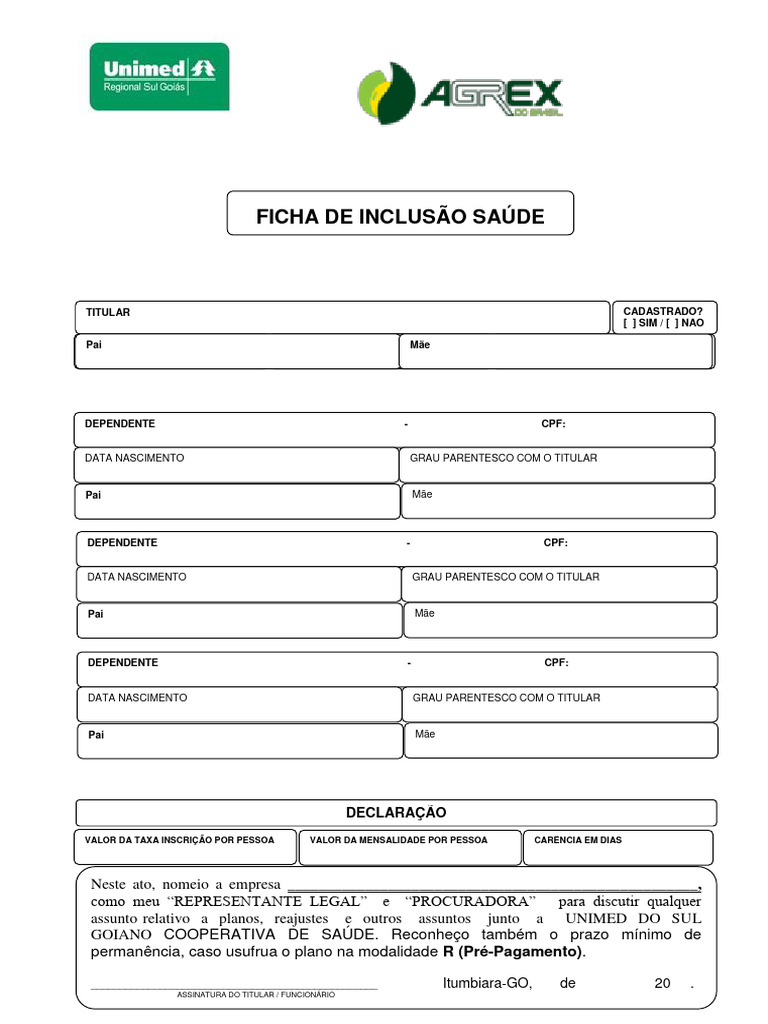 Formulário de Inclusão Saúde Unimed | PDF