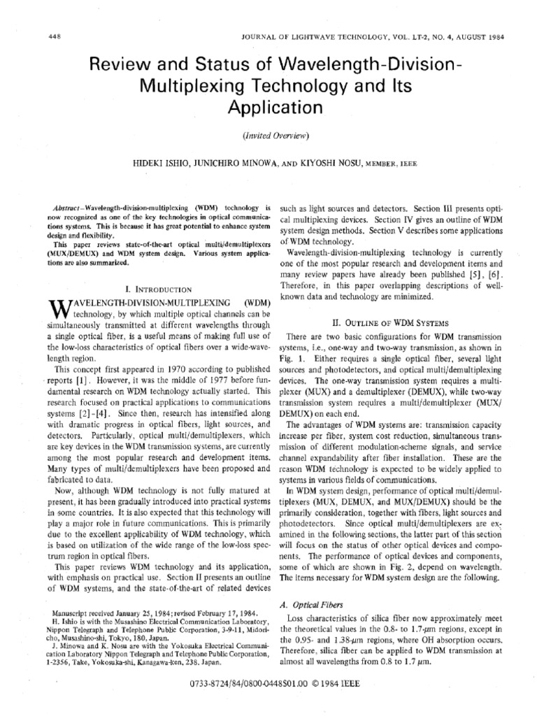 Review and Status of Waveiength-Division-Multiplexing Technology and ...