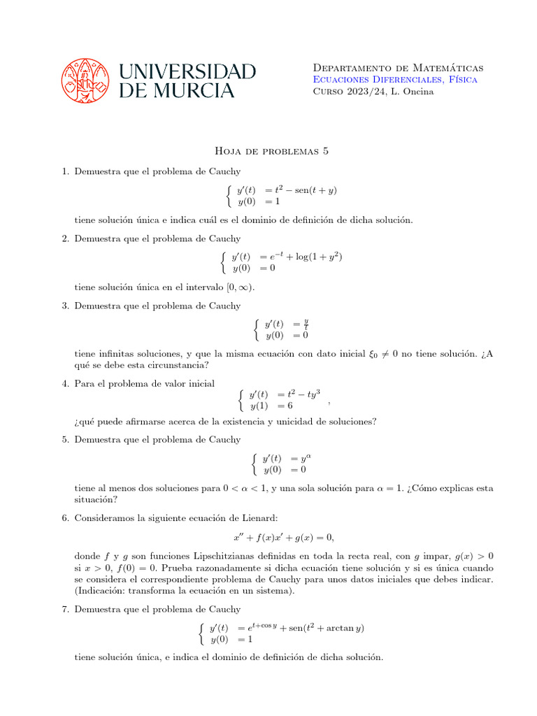 Problemas 5 | PDF | Ecuaciones | Conceptos matemáticos