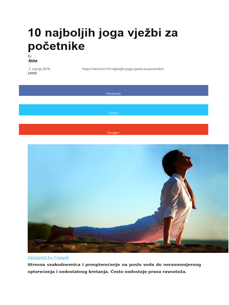 10 Najboljih Joga Vježbi Za Početnike | PDF