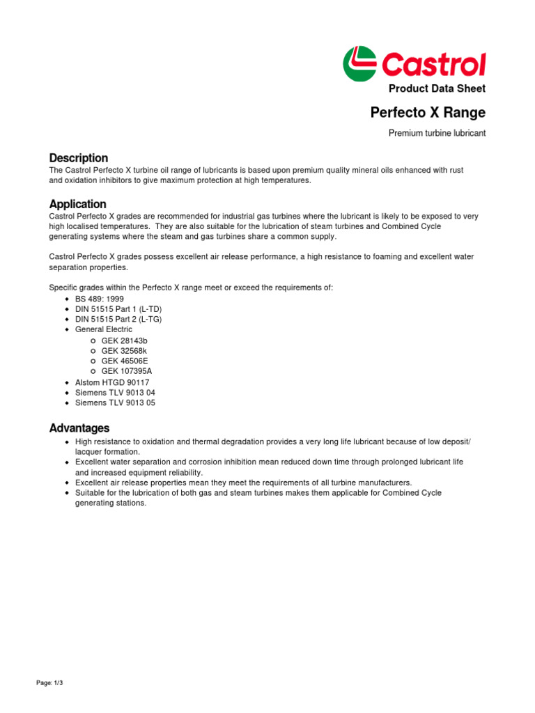 Ficha Tecnica Castrol Perfecto X Range | PDF | Lubricant | Motor Oil