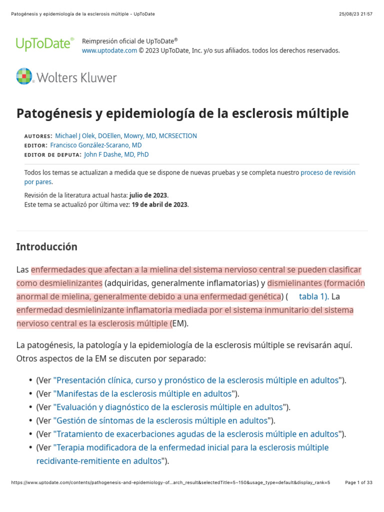 EM Patogénesis y Epidemiología | PDF | Esclerosis múltiple | Sistema inmune