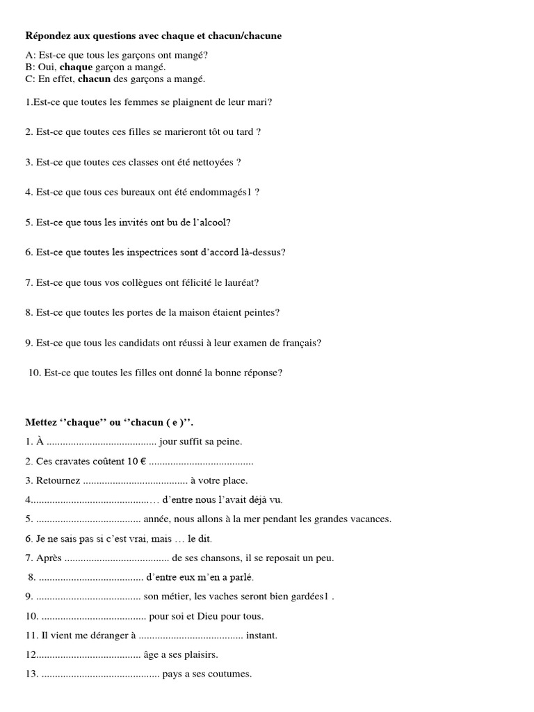 Exercices Pronom Indefinis | PDF