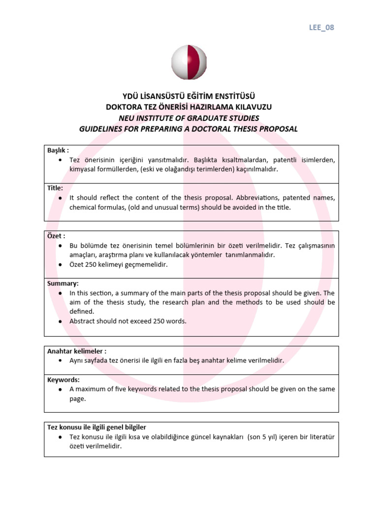 LEE - 08 - Doctoral Thesis Proposal Guidelines and Form 14.10.2021 | PDF