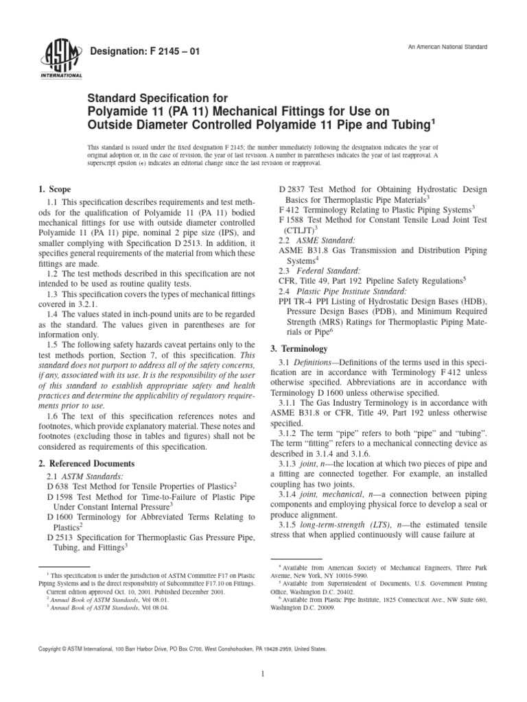 ASTM F2145 Polyamide PA11 | PDF | Pipe (Fluid Conveyance) | Stress ...