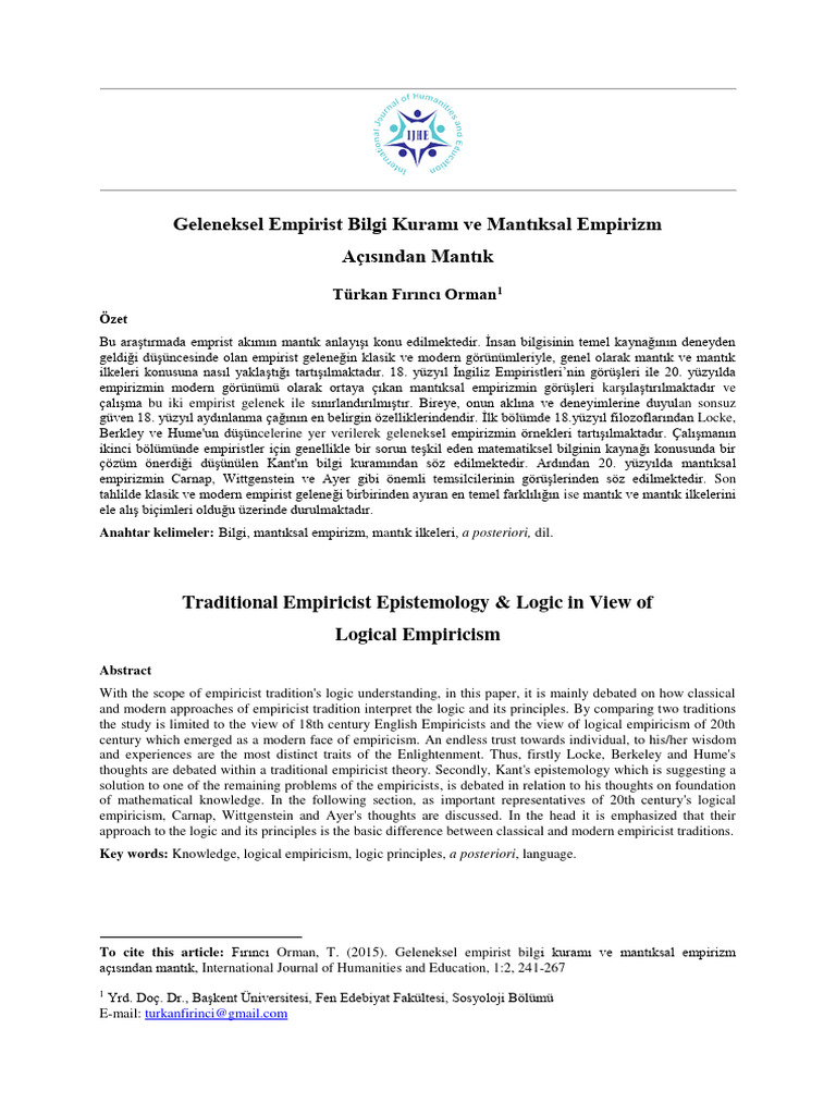 Geleneksel Empirist Bilgi Kuram - Ve Mant - Ksal Empirizm A - S - Ndan Mant - K (#348372 ...