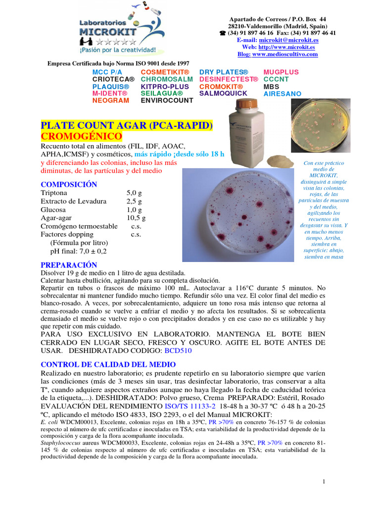 Plate Count Agar Cromogenico | PDF
