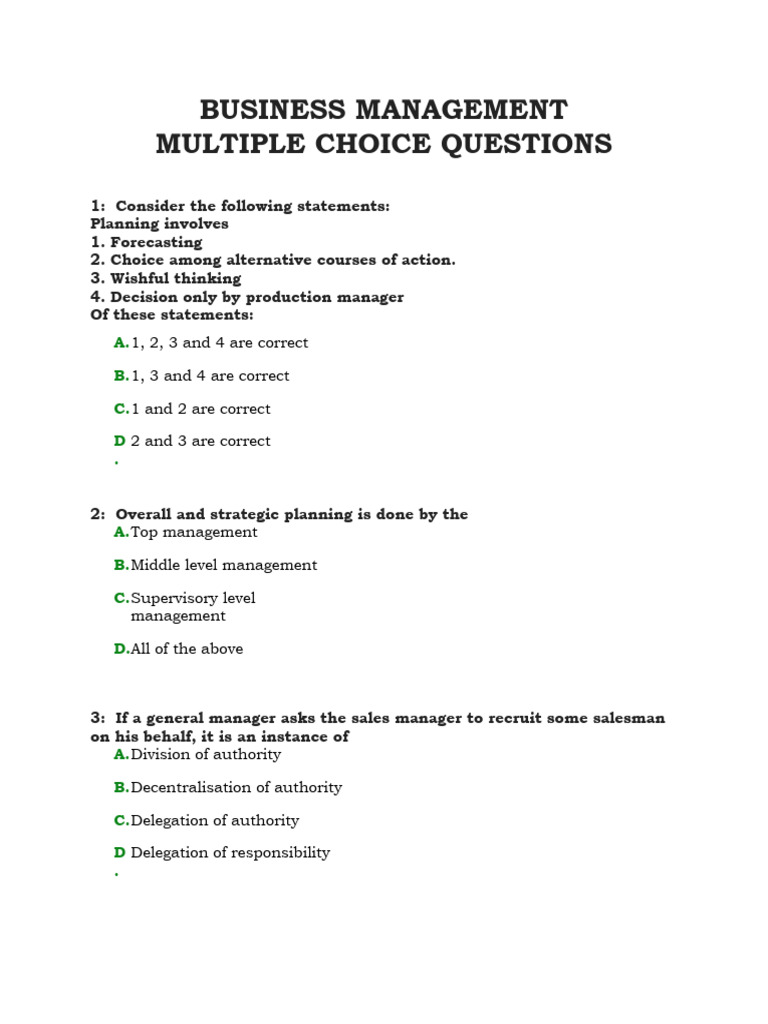 Business Management Multiple Choice Ques | PDF | Business