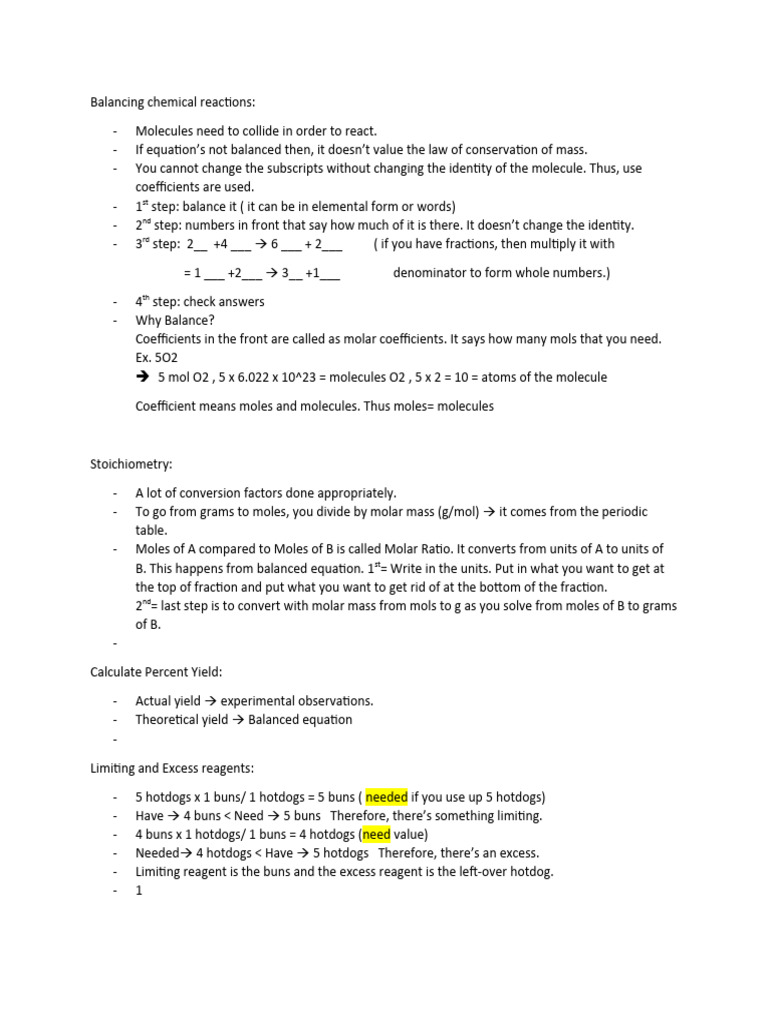 Chemistry Ch.3 Notes | PDF | Mole (Unit) | Stoichiometry