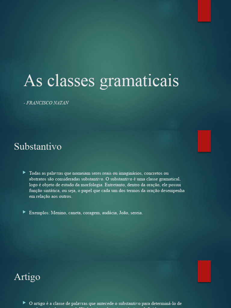 As Classes Gramaticais | Download grátis PDF | Pronome | Substantivo