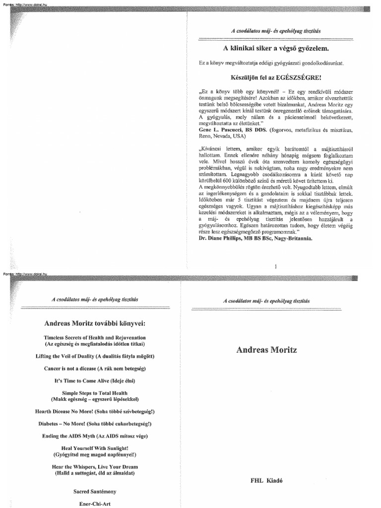 Andreas Moritz A Csodalatos Maj Es Epeholyag Tisztitas | PDF