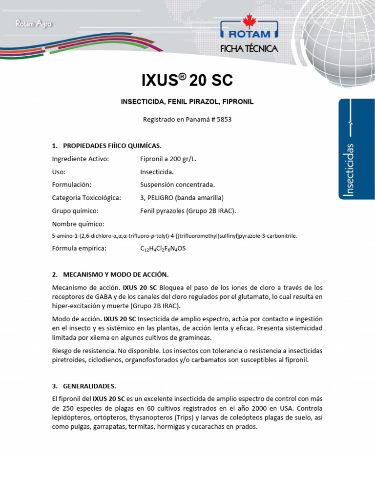 Ficha Tecnica IXUS 20 SC Panama | PDF | Insecticida