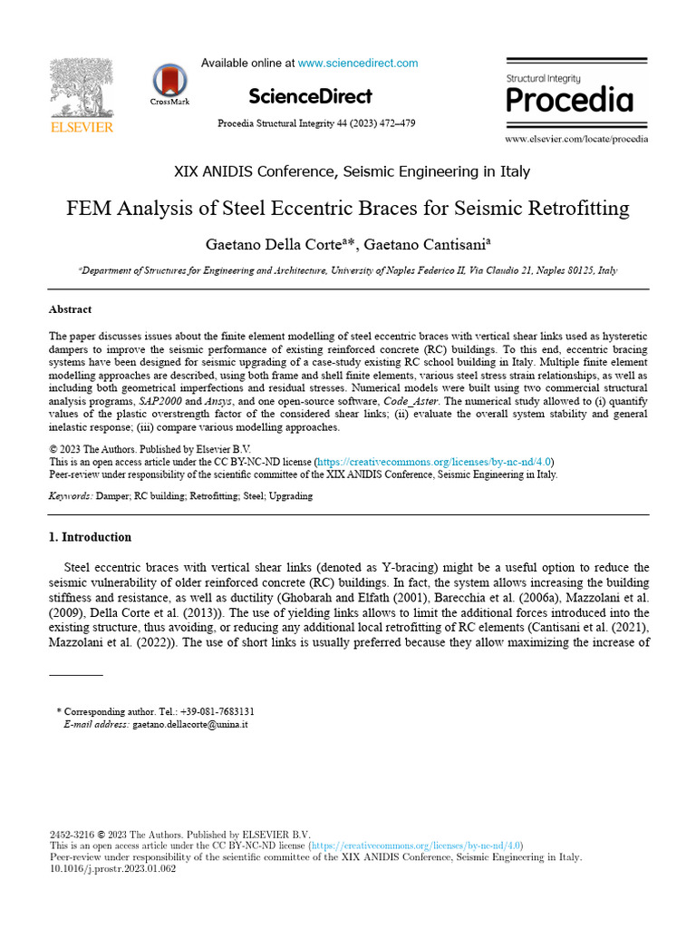 Fem Analysis Of Steel Eccentric Braces For Seismic Retrofitting Pdf