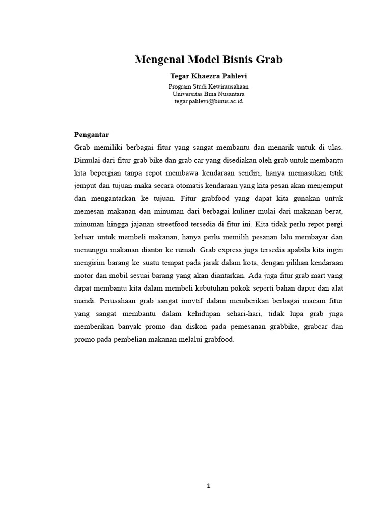 Tegar Khaezra Pahlevi - Mengenal Model Bisnis Grab | PDF