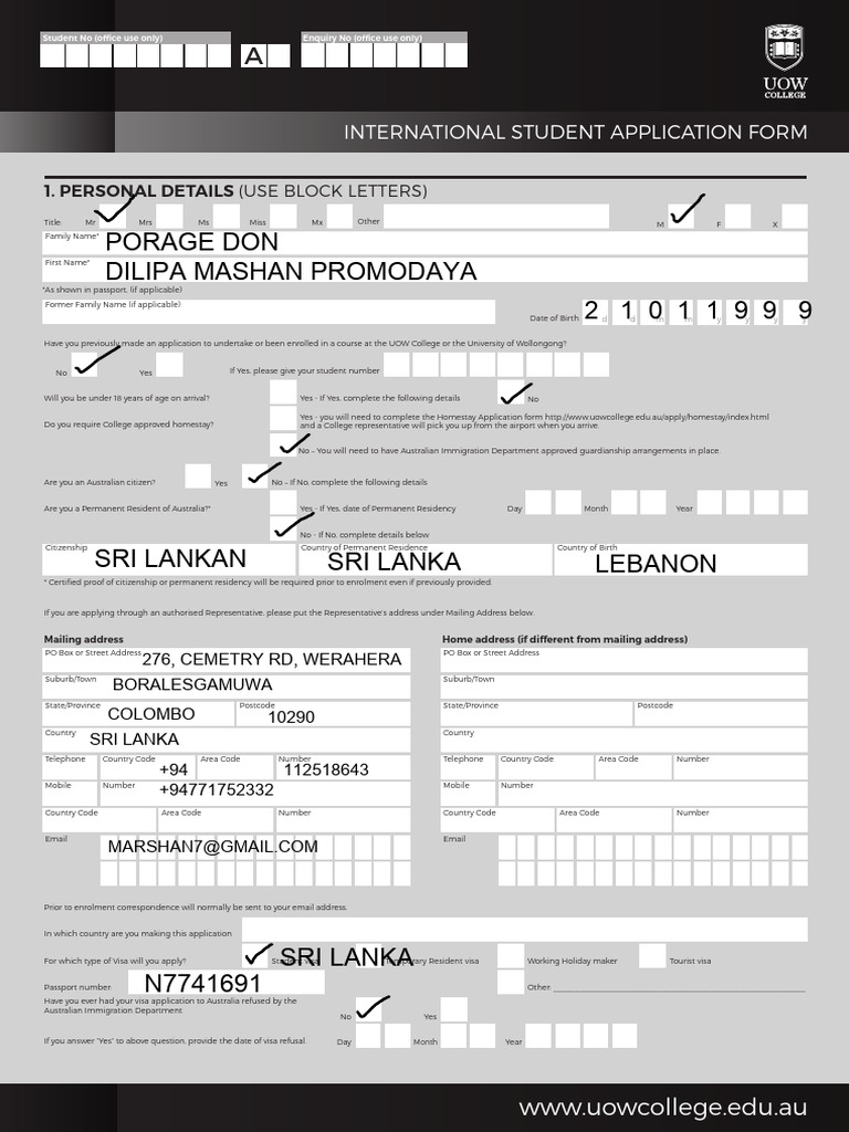 UOW College Application Form | PDF | Diploma | International English ...