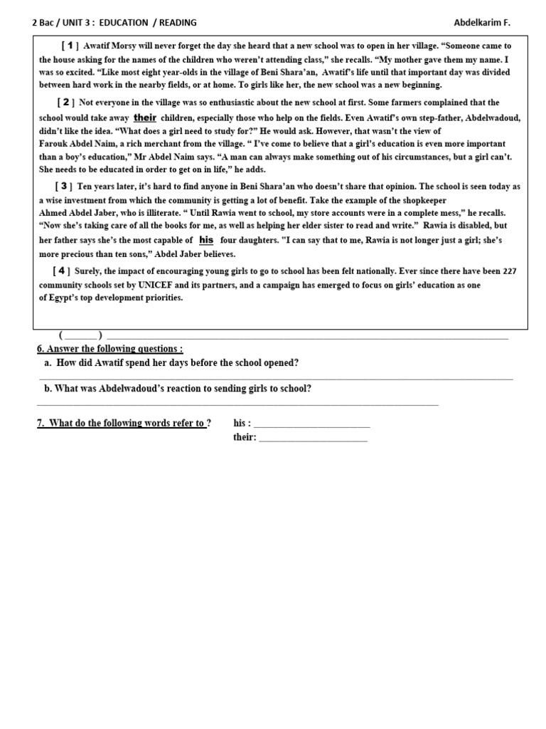 2 Bac Education Reading Pdf