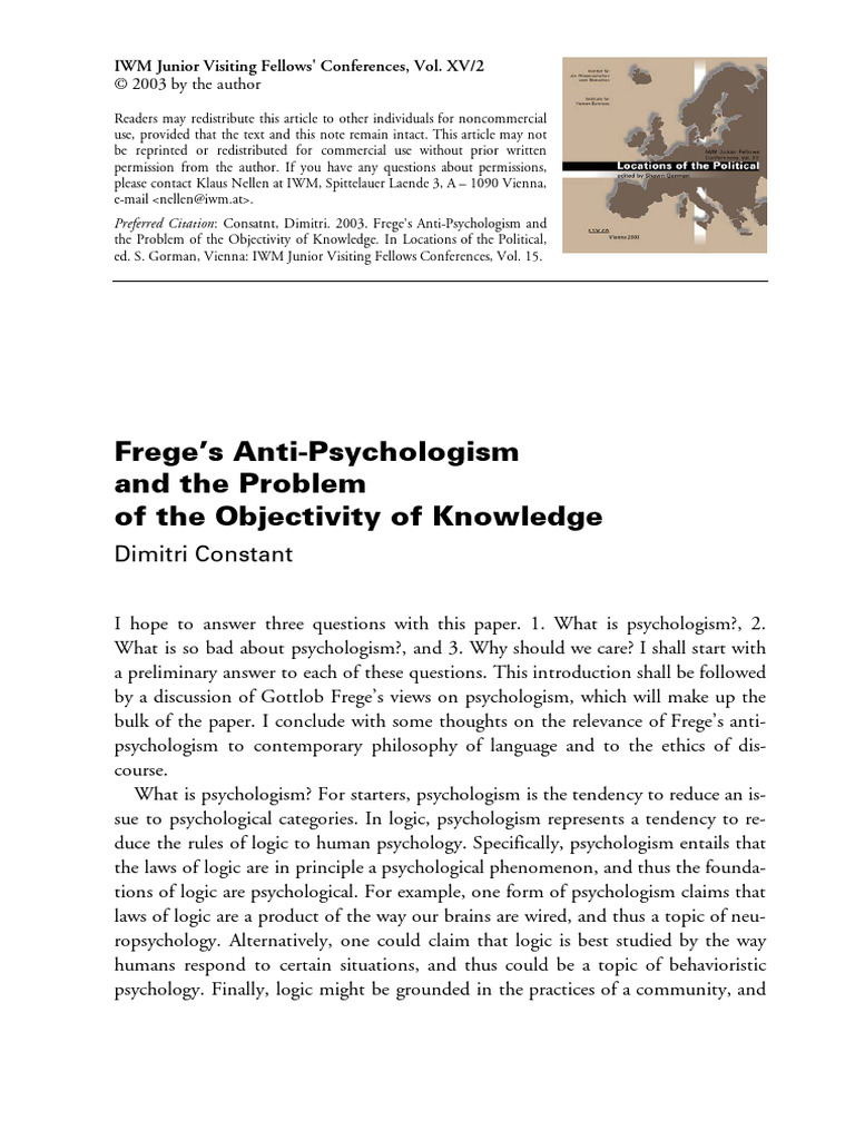 Frege's Anti-Psychologism and The Problem of The Objectivity of ...