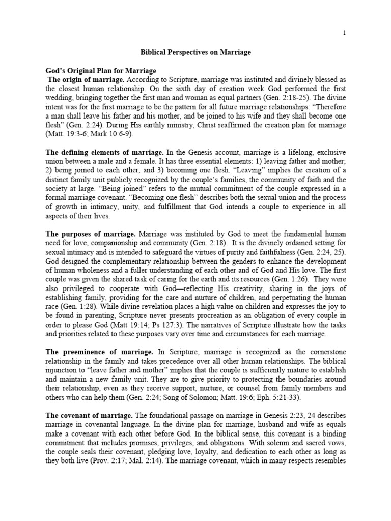 Biblical Perspectives On Marriage | PDF | Marriage | Covenant (Biblical)