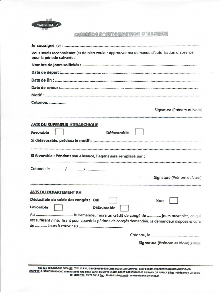 Formulaire D'autorisation D'absence | PDF