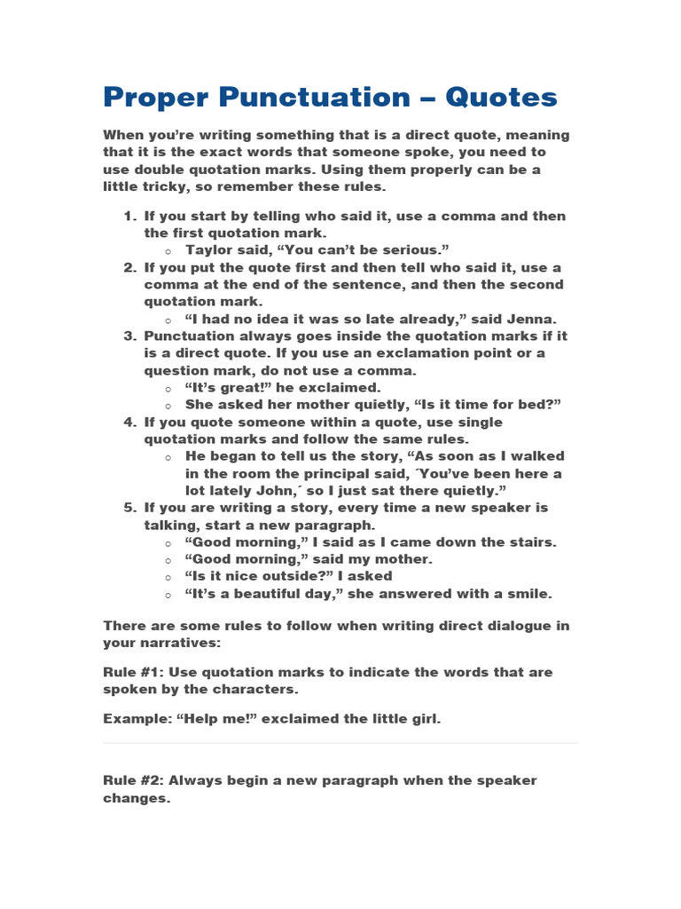 Proper Punctuation - Quotes | PDF